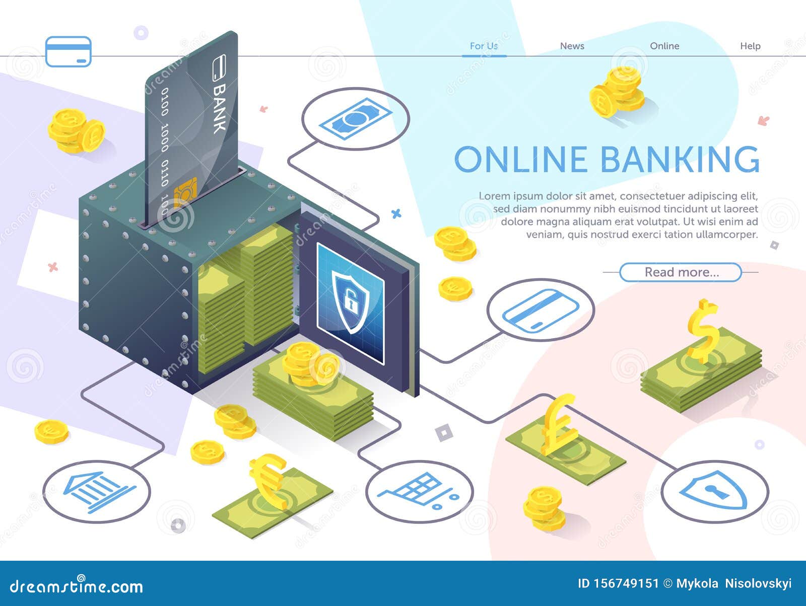 Open Safe With Stack Banknotes. Online Banking. Cartoon Vector ...