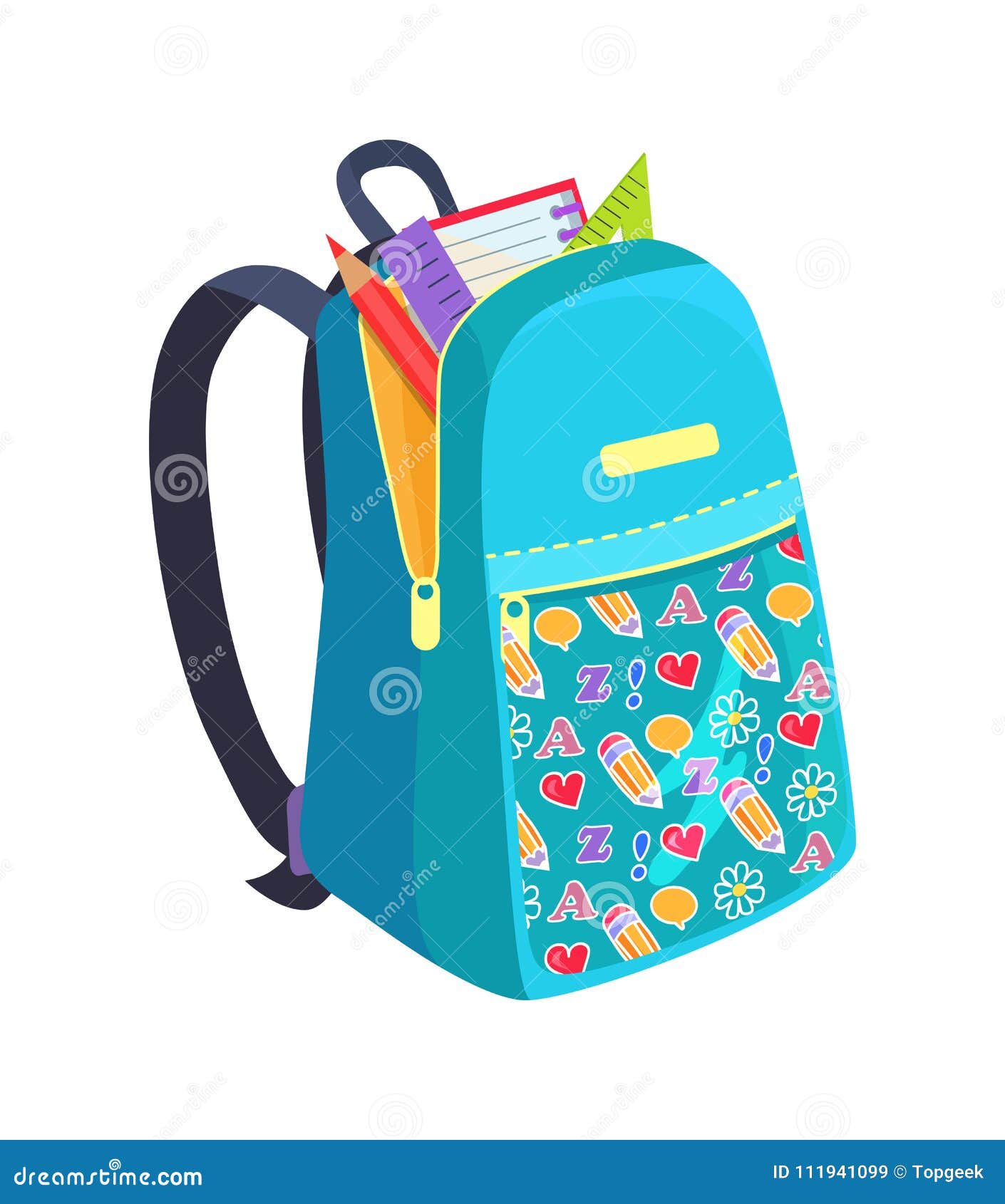 Open School Bag with Stationary Element Accessory Stock Vector ...