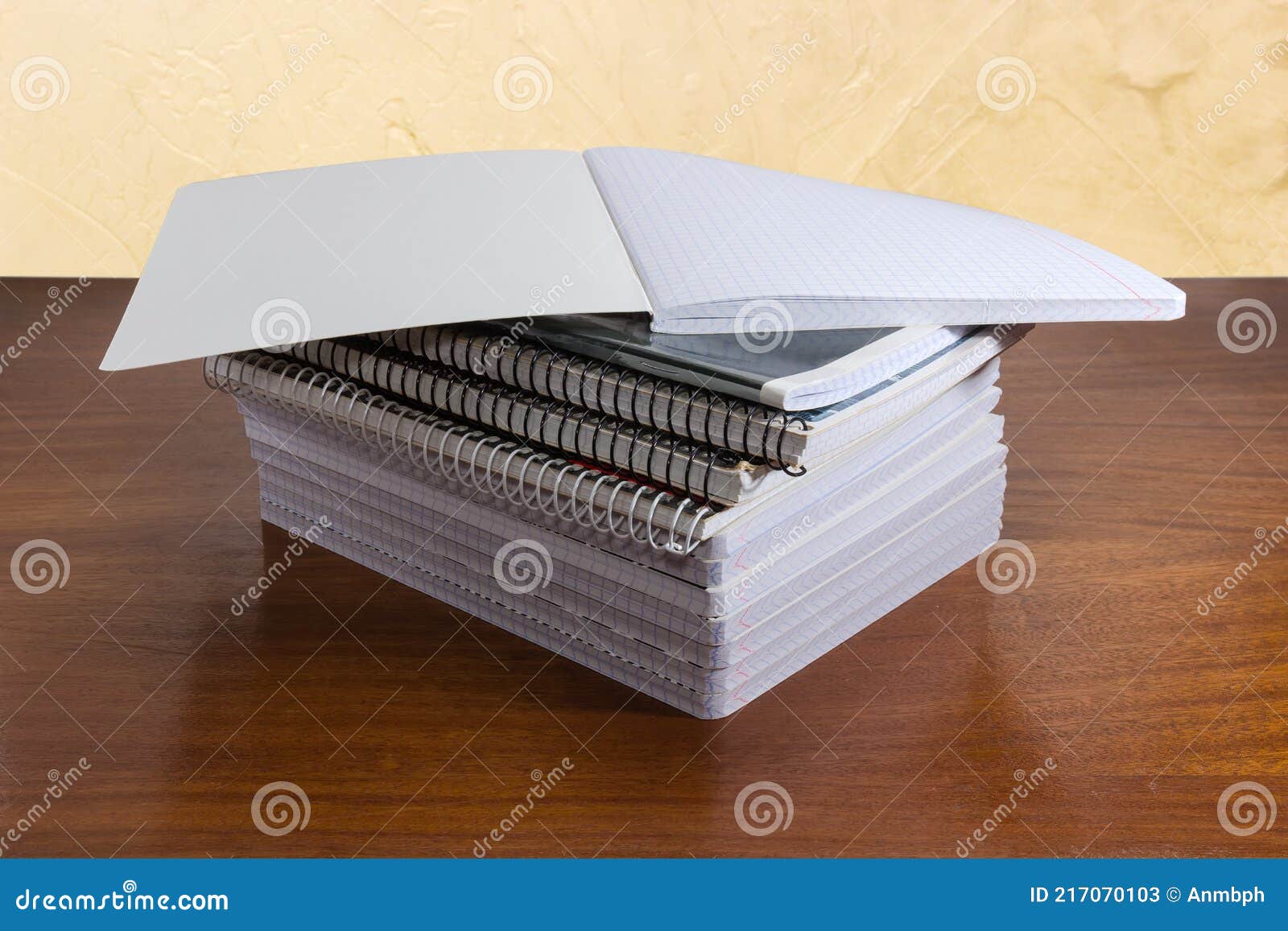 Open School Exercise Book Lies on Other Exercise Books Stack Stock ...