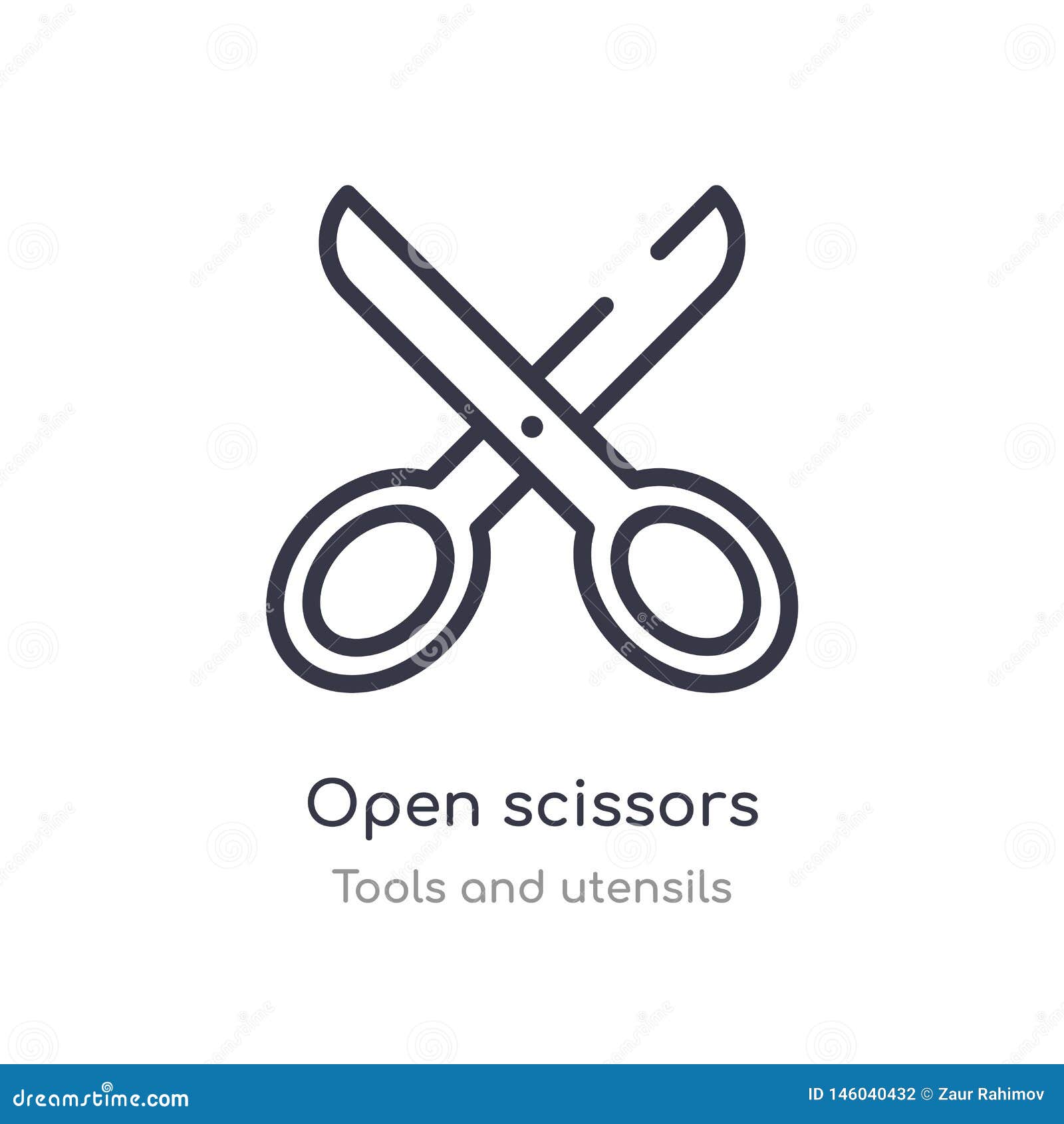 Open Scissors Outline Icon. Isolated Line Vector Illustration from ...