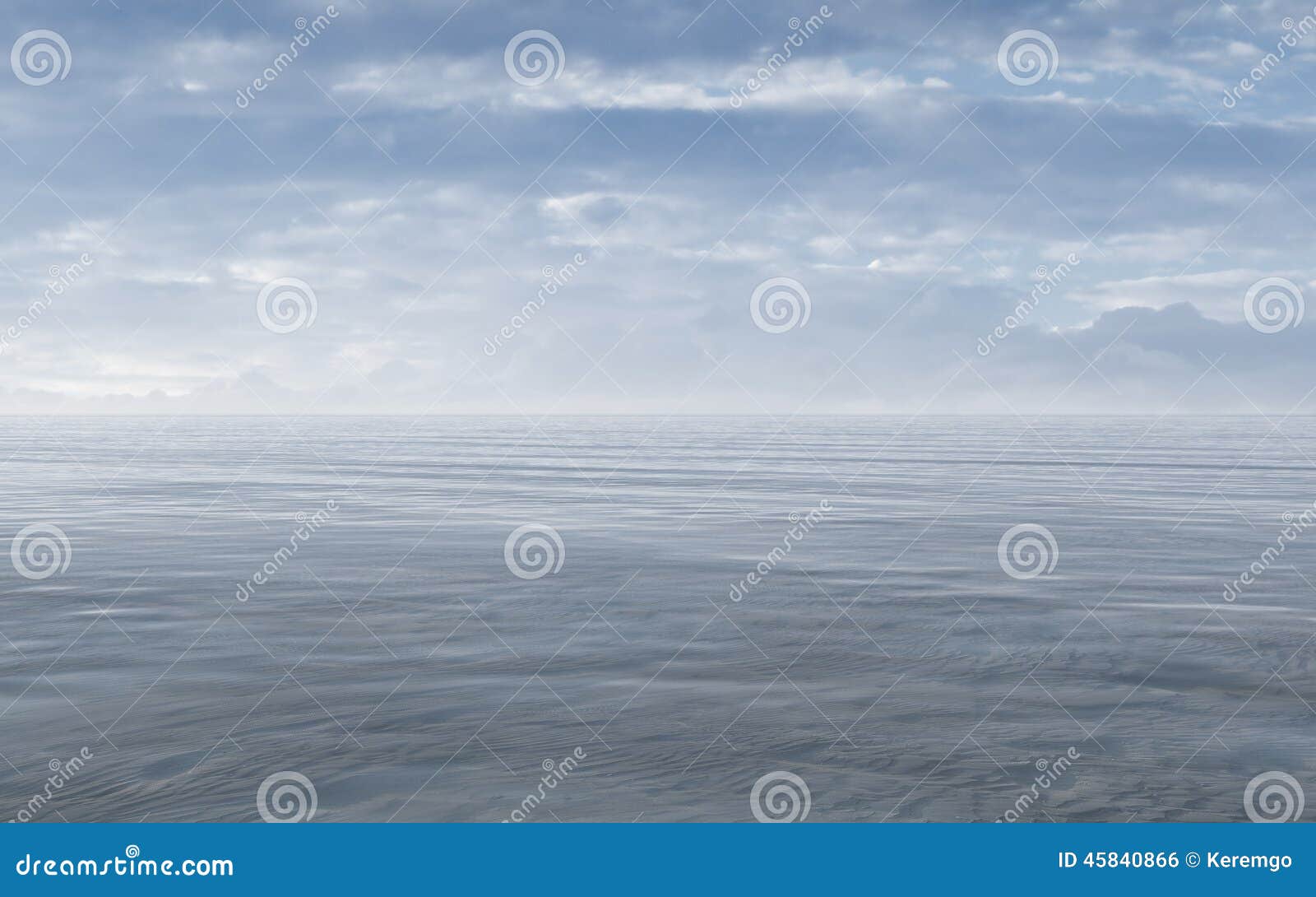 Open Sea with Cloudy Sky and Misty Horizon Stock Illustration ...