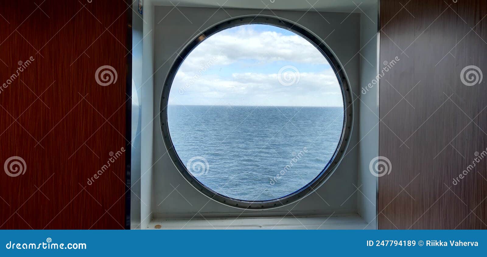 Open Sea View from the Round Window of the Ship. Stock Image - Image of ...