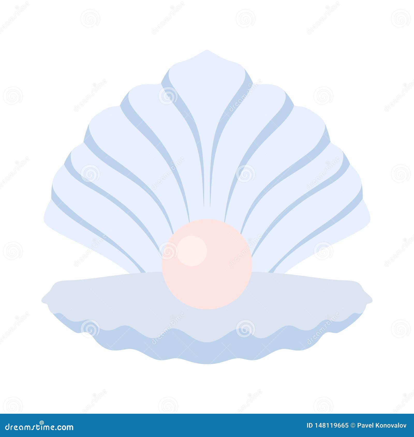 Open Seashell Scallop Icon. Beautiful Clam Shell In Cartoon Flat Style ...