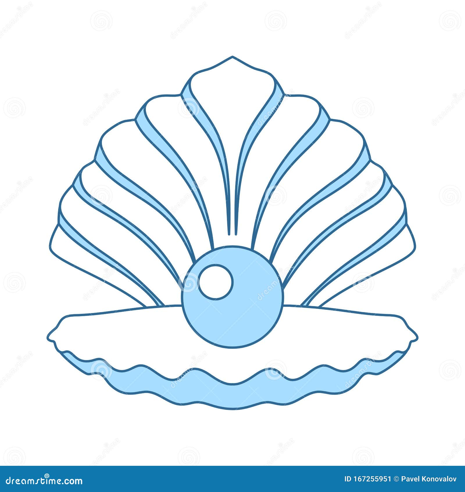Open Seashell With Pearl Seamless Pattern In Line Art. Continuous One ...