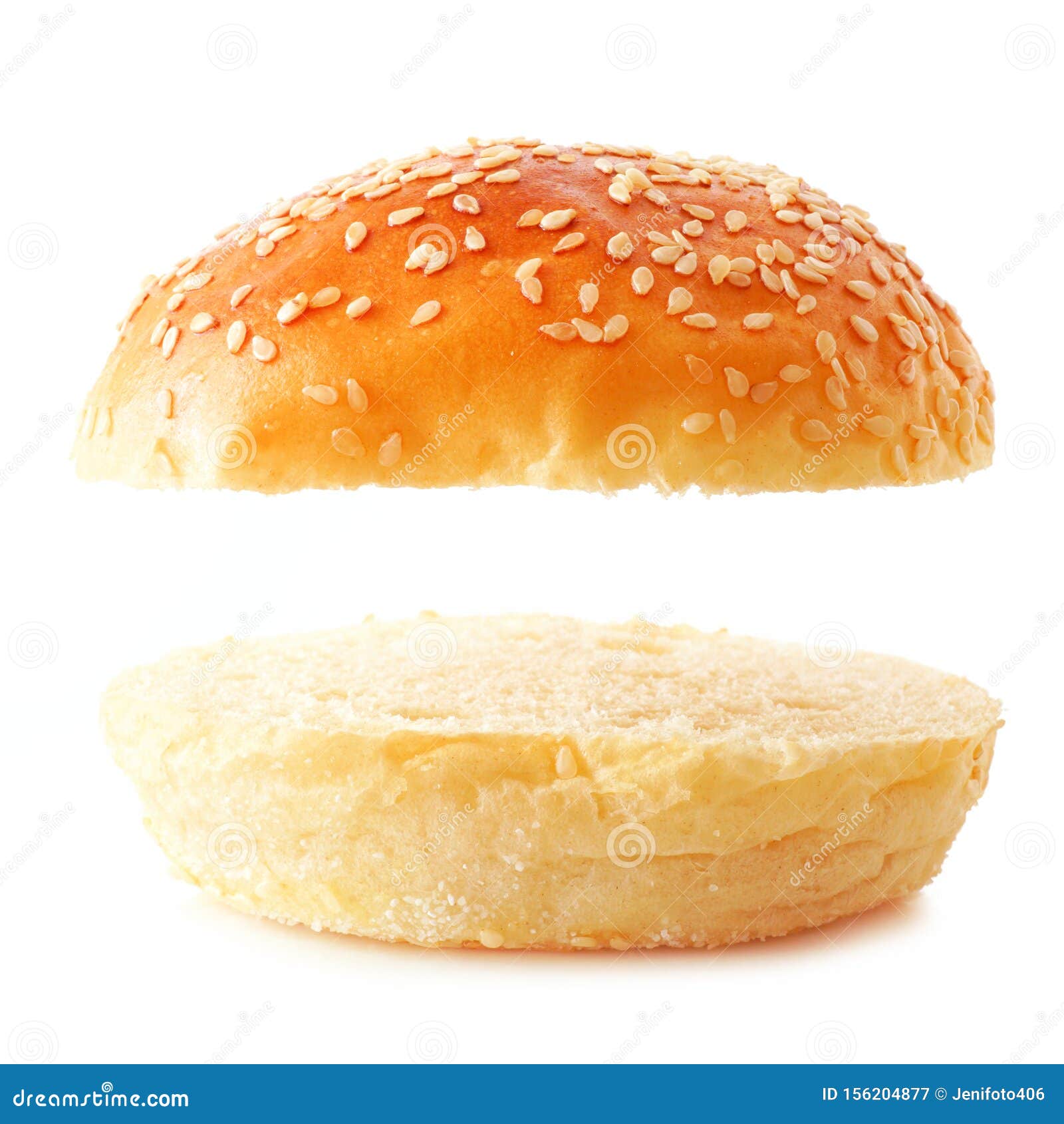 Opened Sesame Seed Hamburger Bun Isolated On A White Background With Copy Space Stock Image