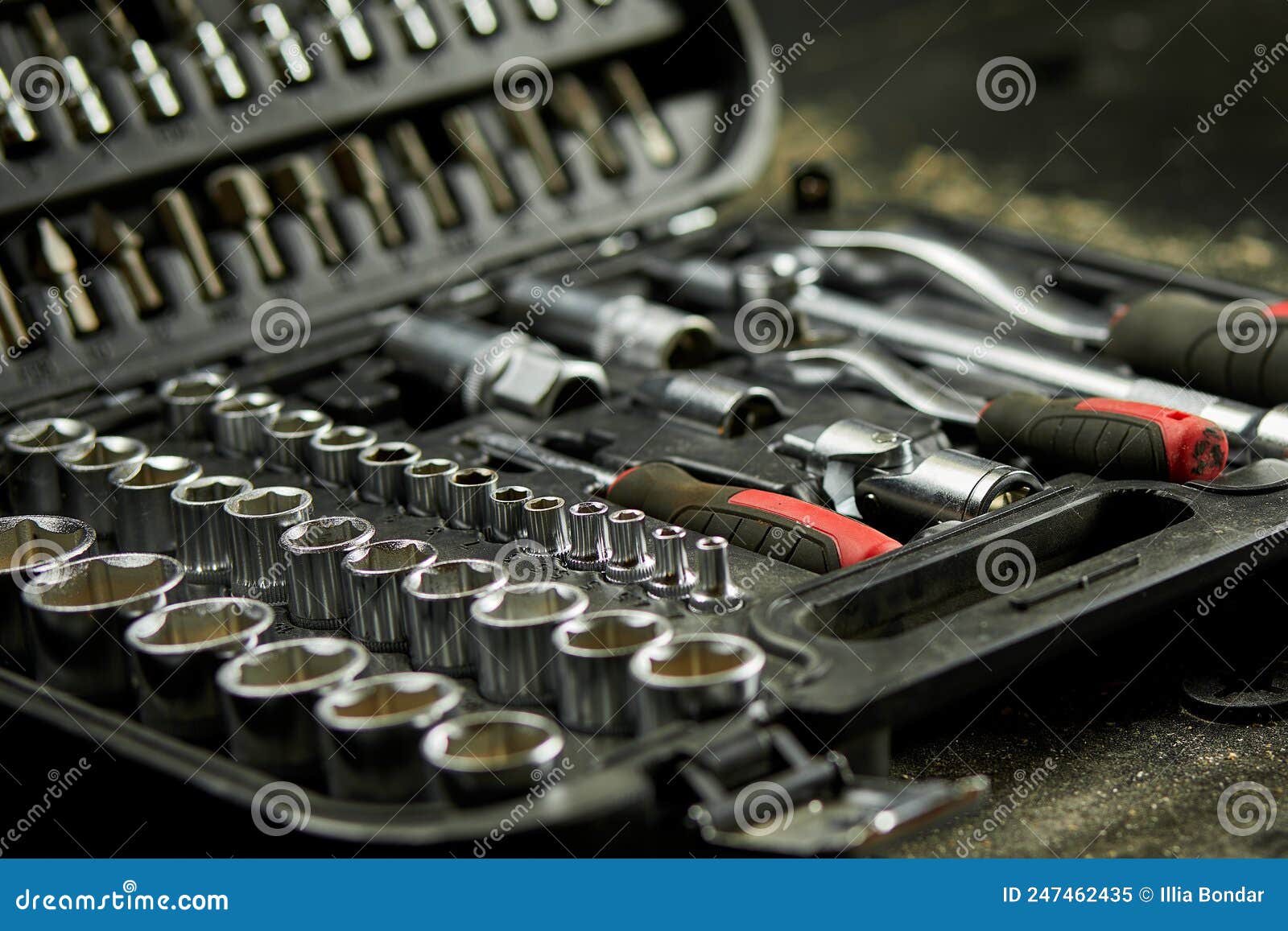 Open Set Box with Working Tools Different Types of Metal Steel Heads ...