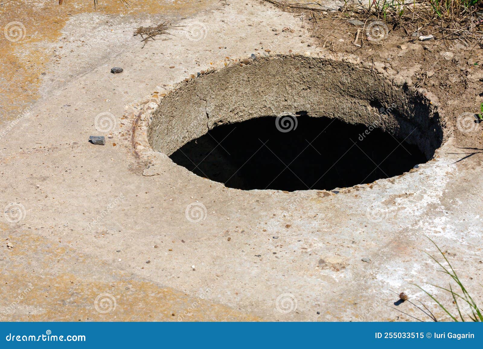 Open Sewer without Manhole. Background with Selective Focus and Copy ...