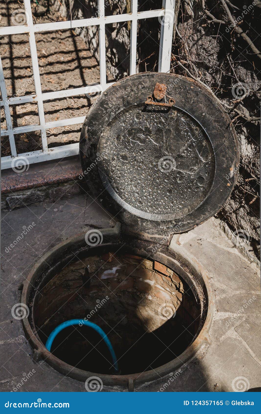 Open sewerage well. stock image. Image of drain, sewage - 124357165