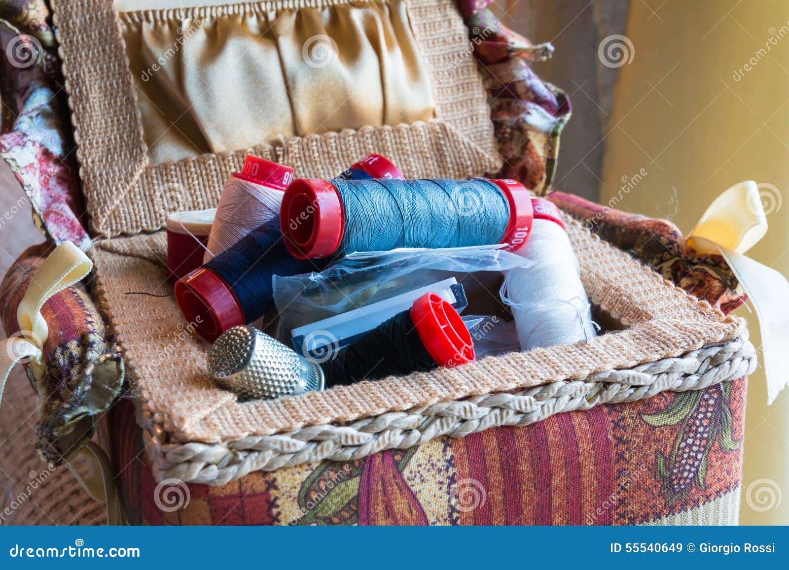 Open Sewing Textile Box with Needles and Threads Stock Image - Image of ...