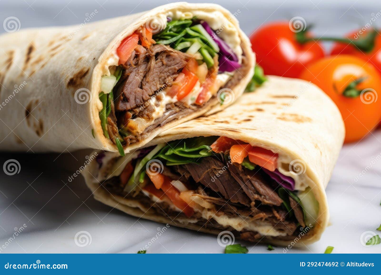 An Open Shawarma Wrap Showing Filling Details Stock Photo - Image of ...