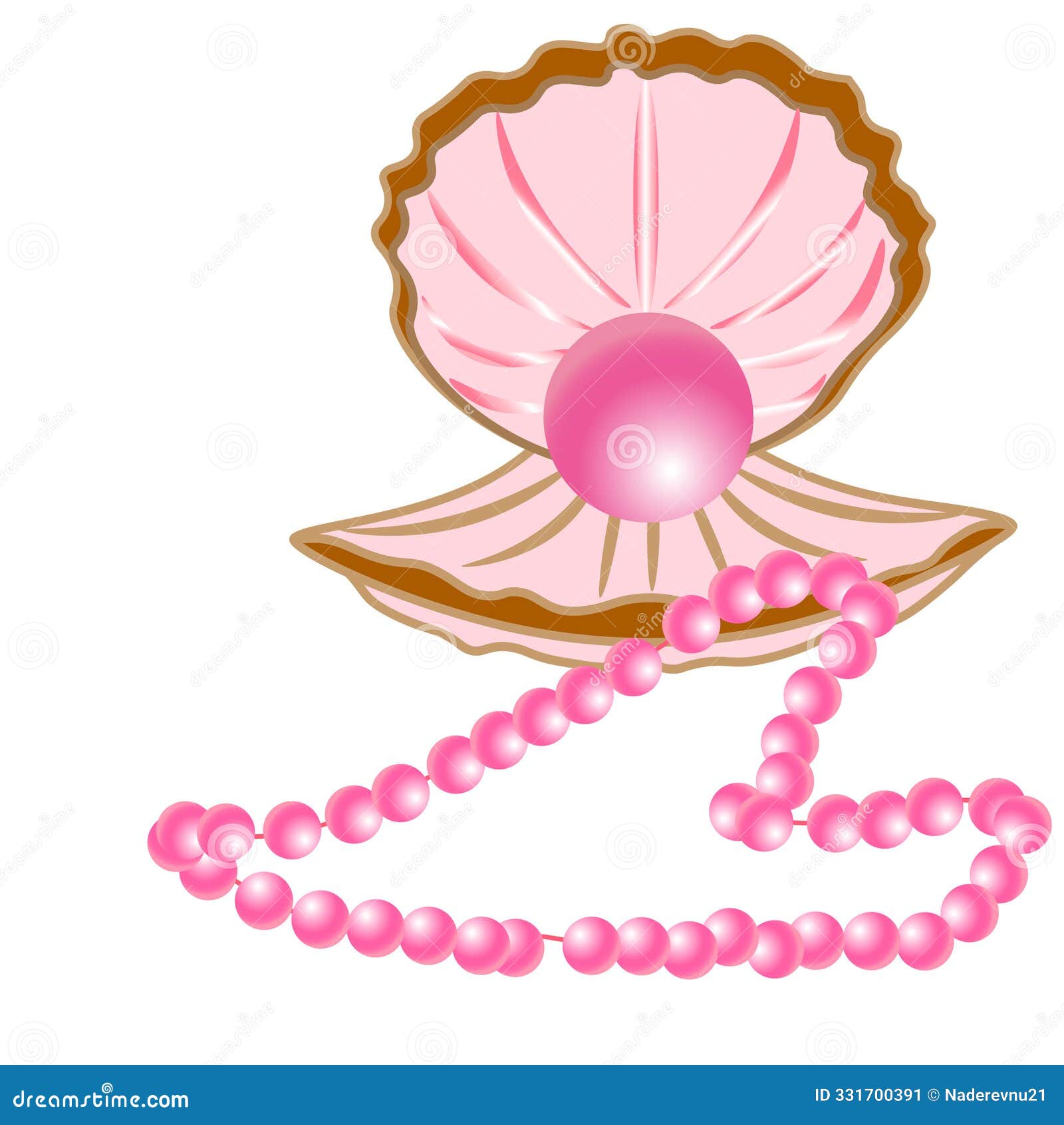 Open Shell with Pink Pearl and Necklace Stock Vector - Illustration of ...