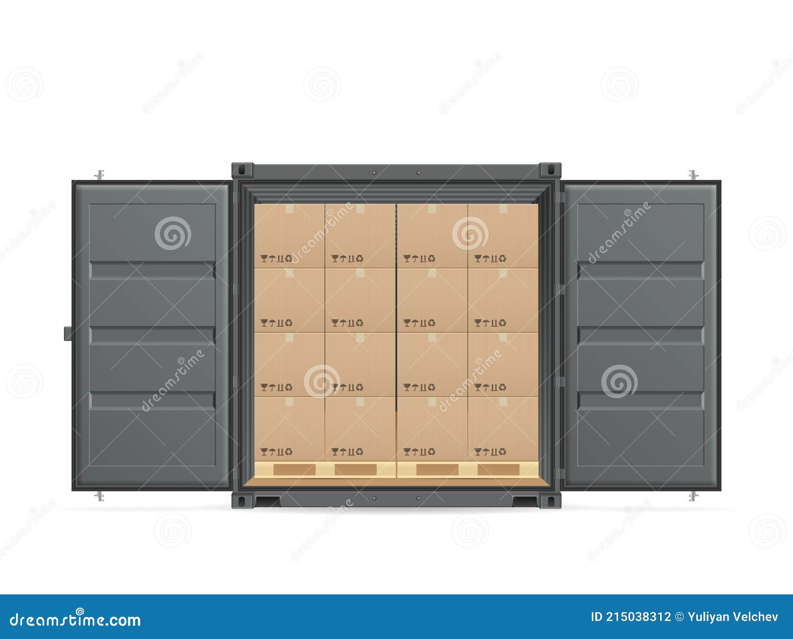 Open Shipping Cargo Container With Wooden Boxes Cartoon Vector ...