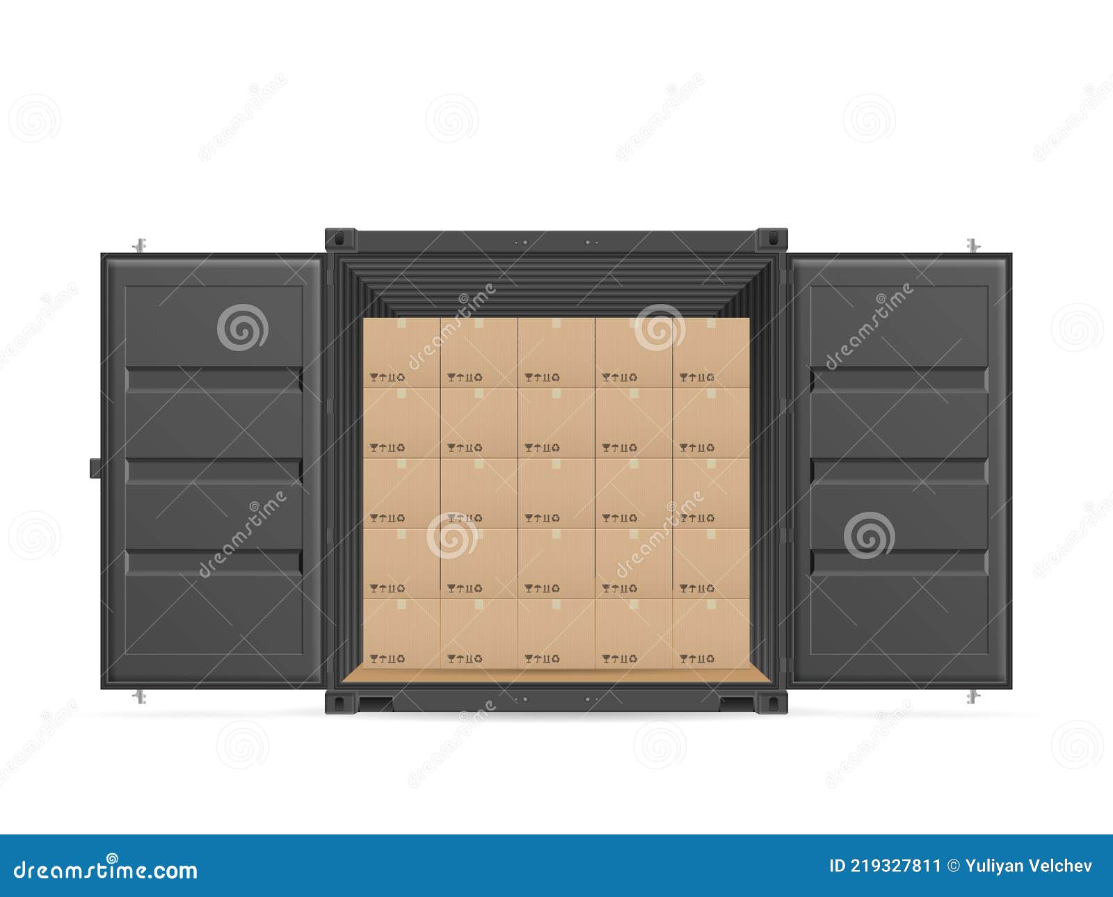 Open Shipping Cargo Container With Wooden Boxes Cartoon Vector ...