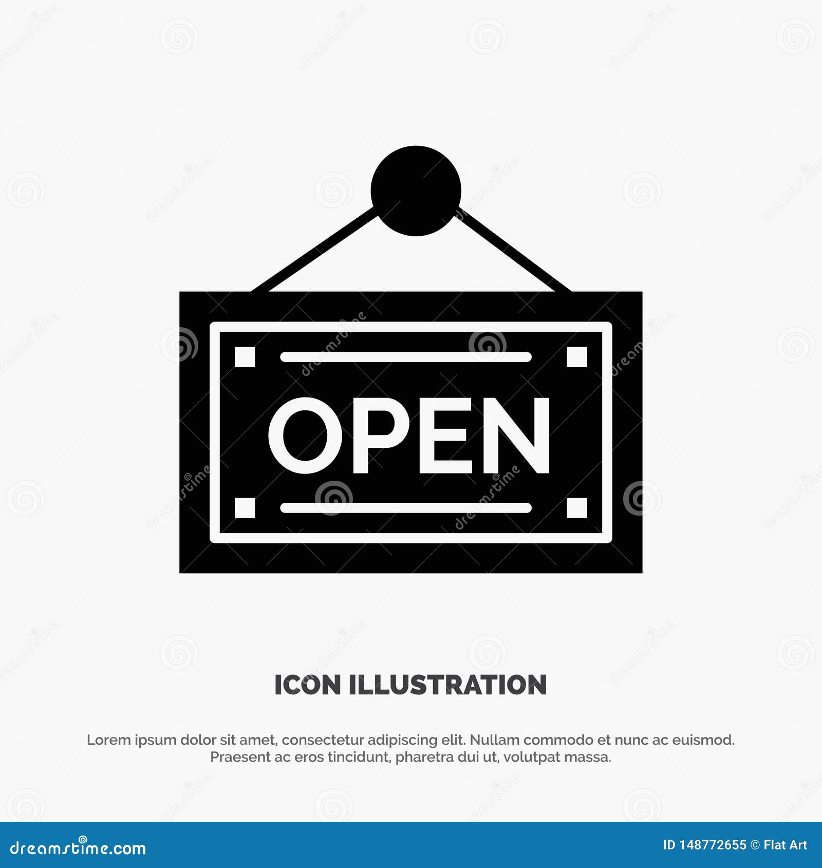 Open, Shop, Board Solid Black Glyph Icon Stock Vector - Illustration of ...