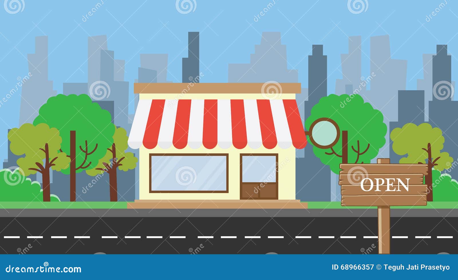 Open Shop Concept With Board Sign Cartoon Vector | CartoonDealer.com ...