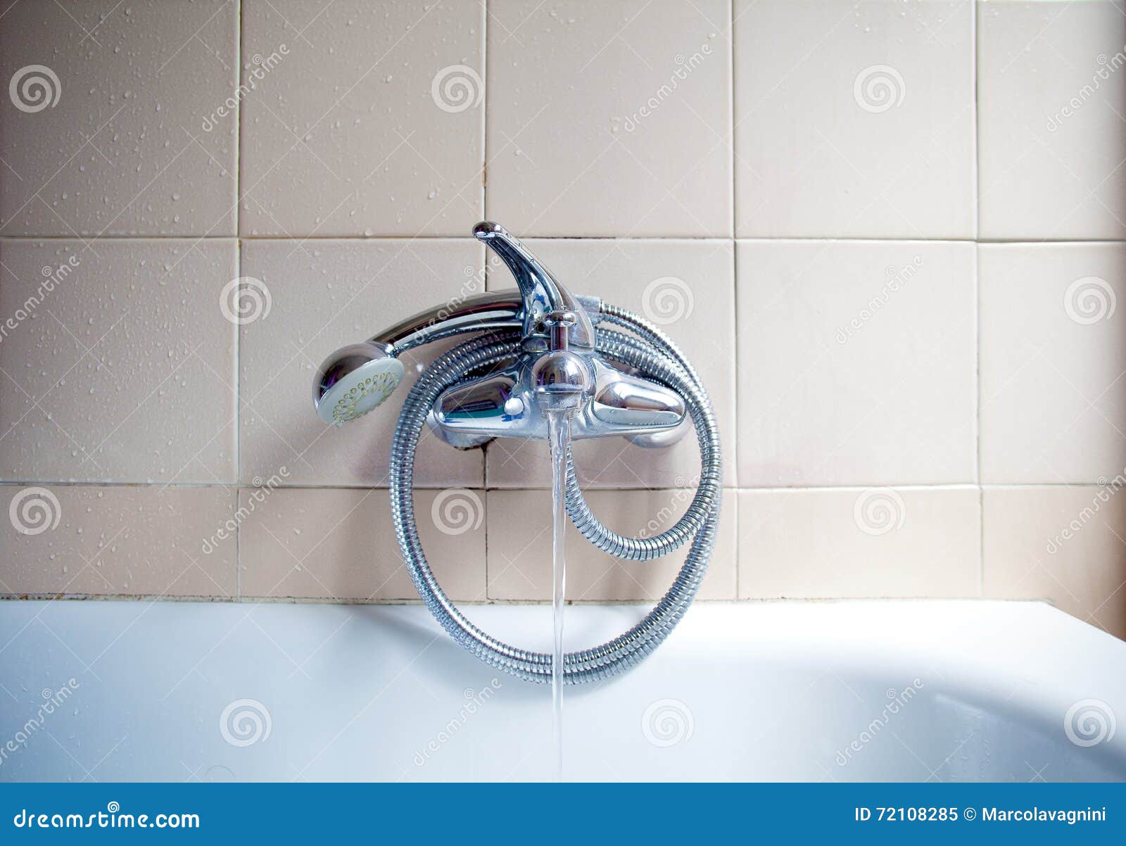 Open shower tap stock image. Image of copy, tile, indoors - 72108285