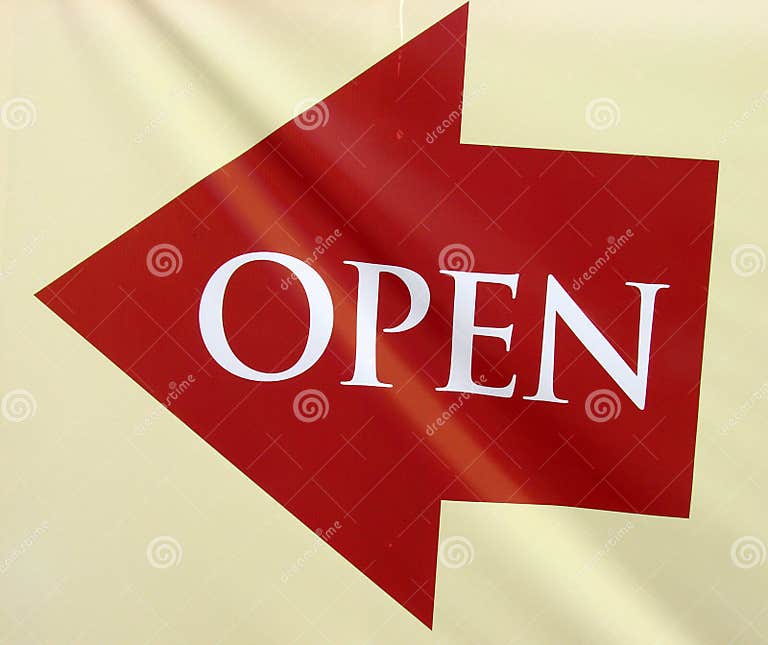 Open sign with arrow stock image. Image of signage, white - 21591105