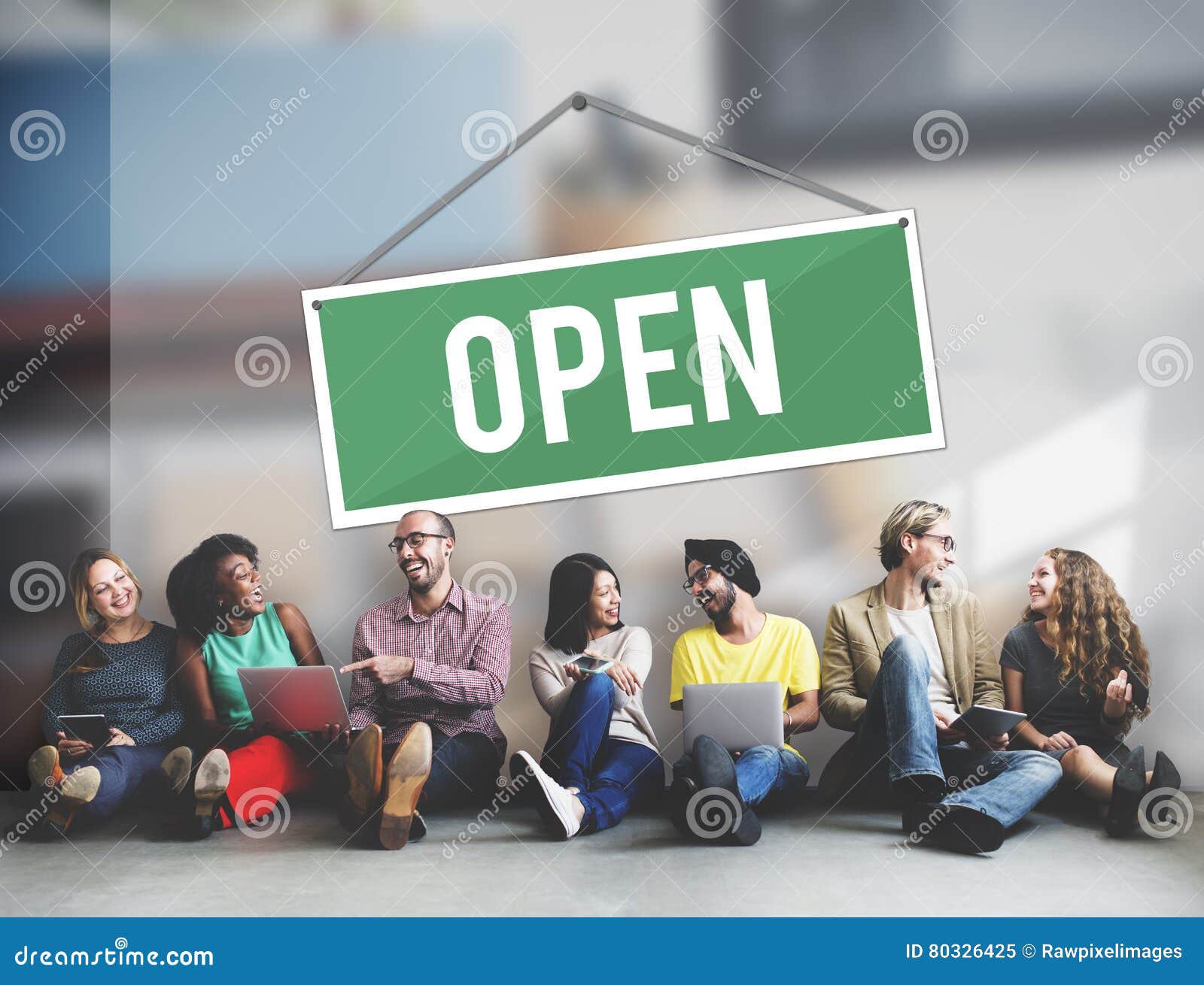 Open Sign Banner Welcome Notice Concept Stock Image - Image of device ...
