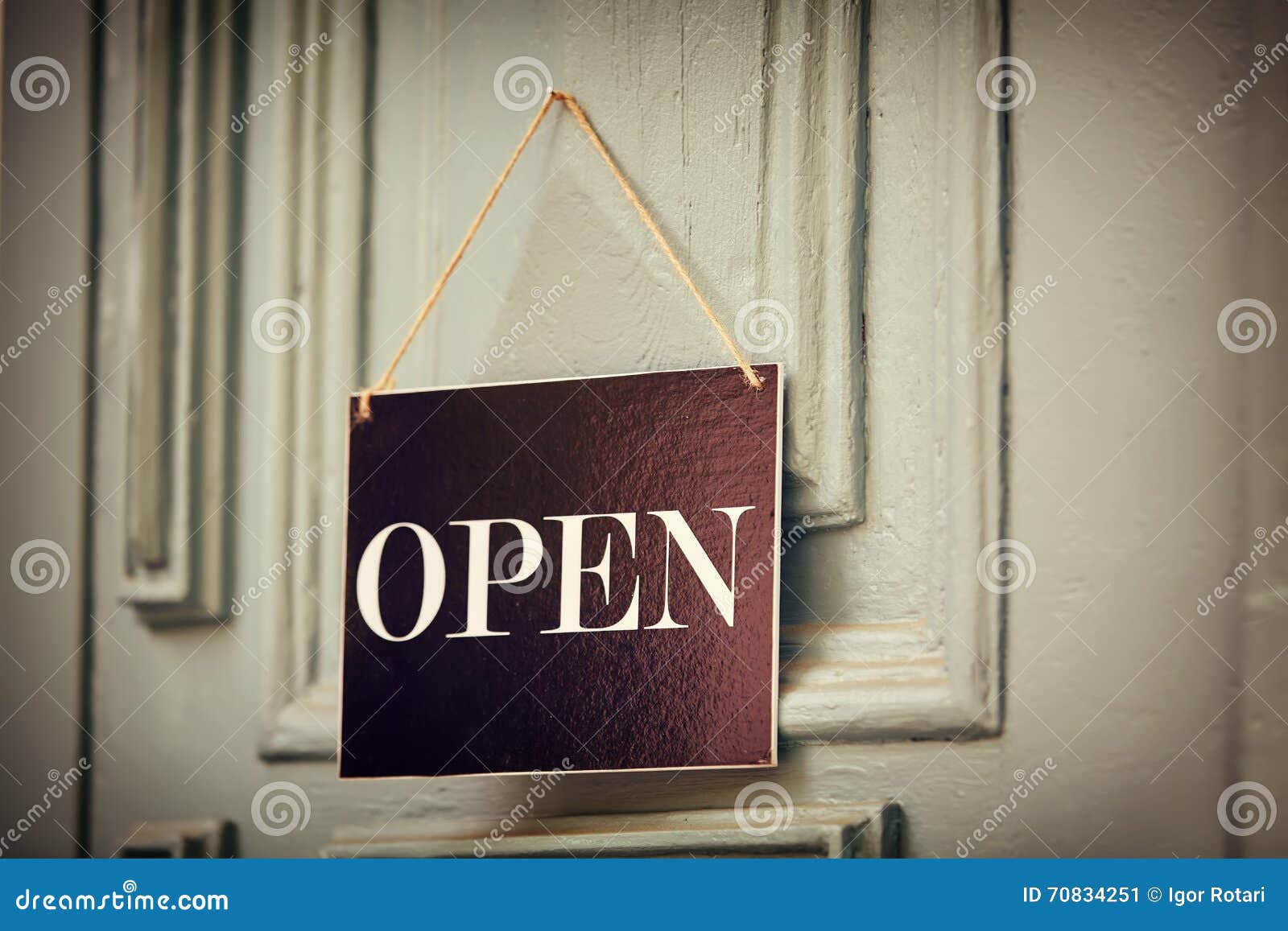 Open Sign on Blue Vintage Door Stock Image - Image of vintage, aged ...
