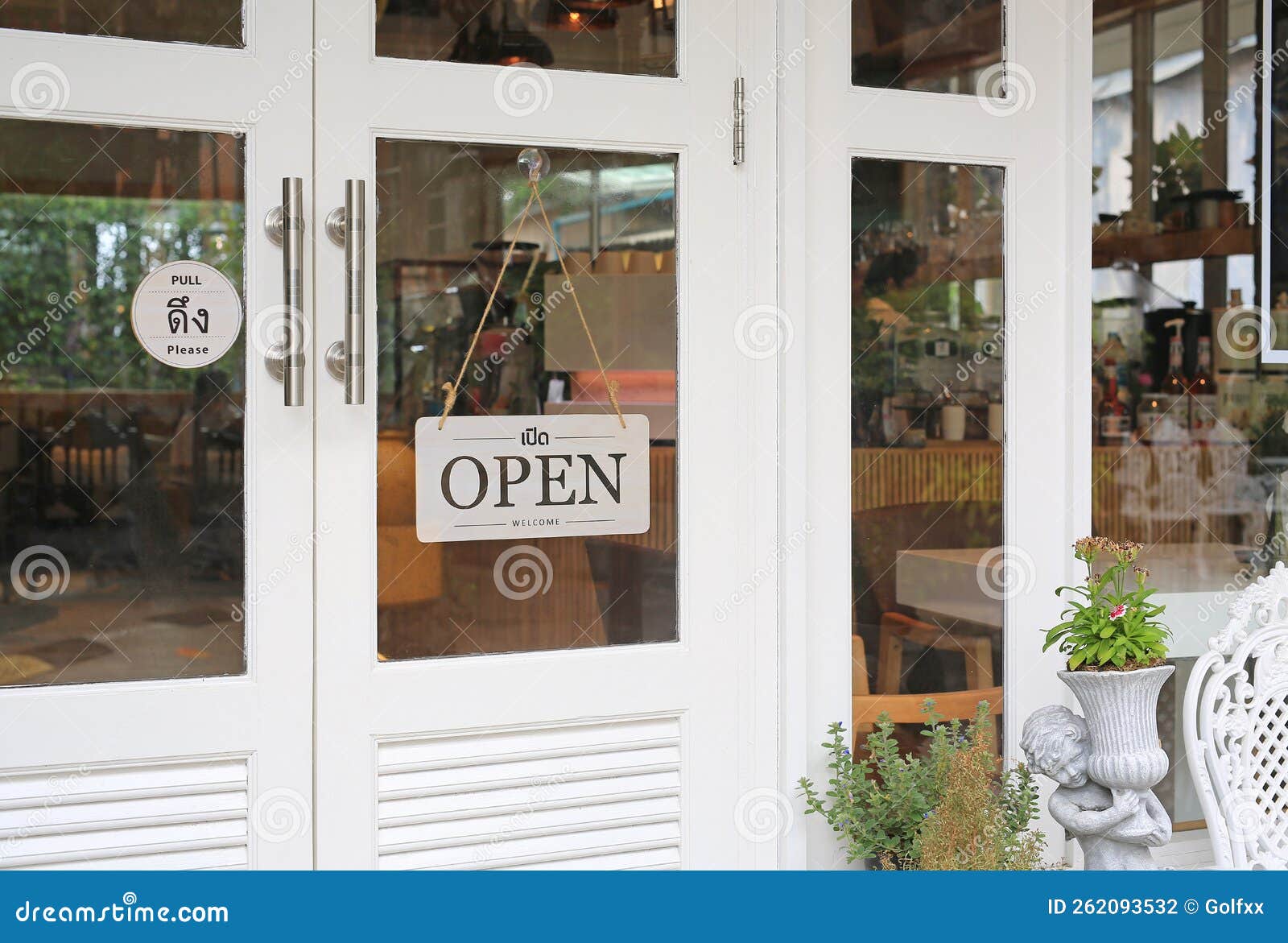 Open Sign Board Hanging on Door of Cafe Stock Photo - Image of message ...