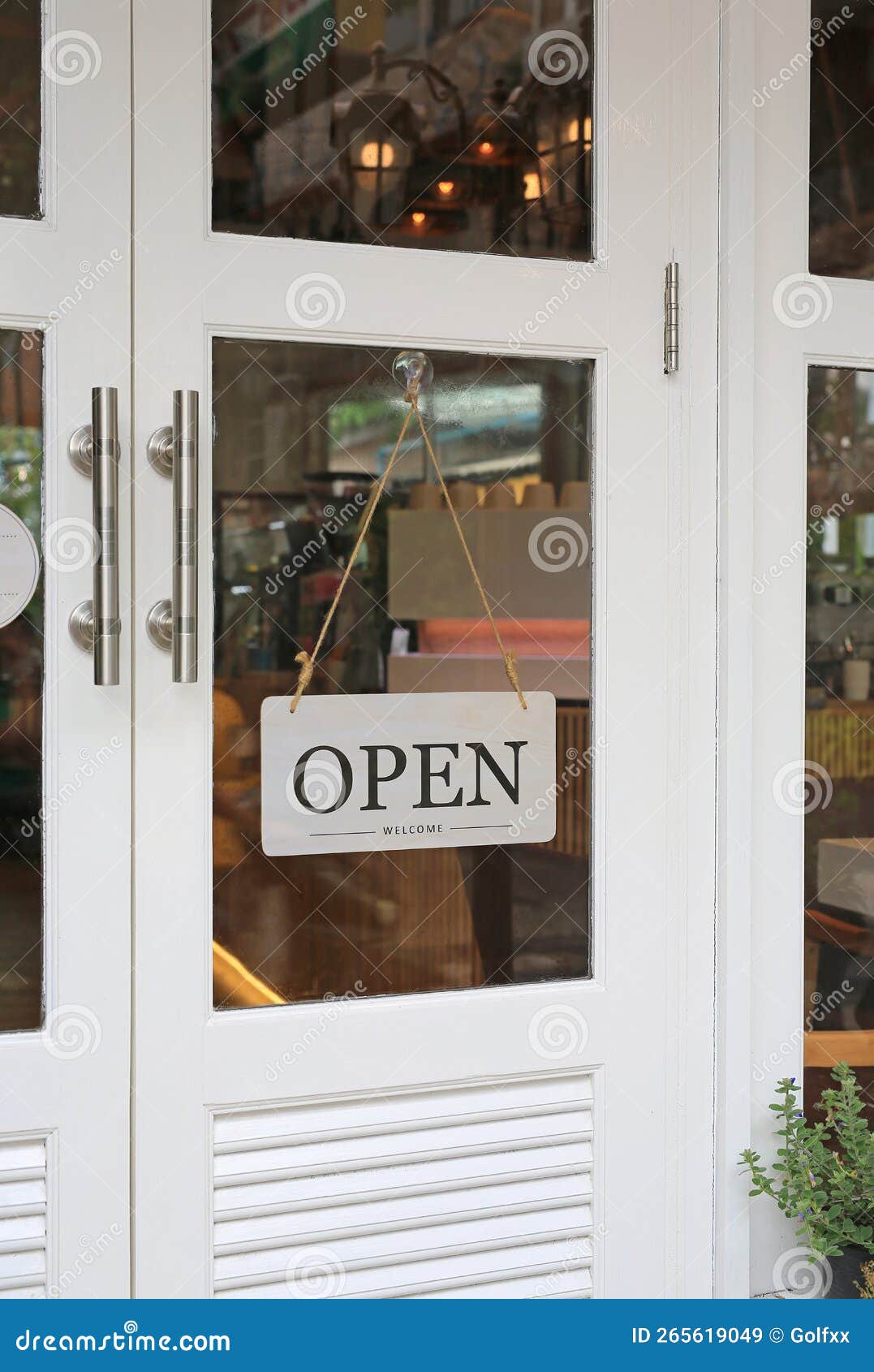 Open Sign Board Hanging on Door of Cafe Stock Image - Image of message ...