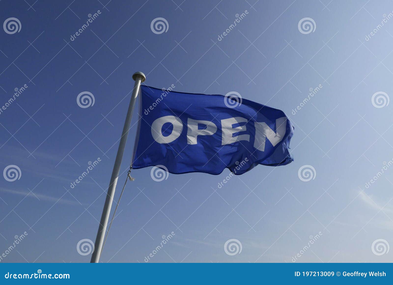 Open sign on a flag pole stock image. Image of banner - 197213009