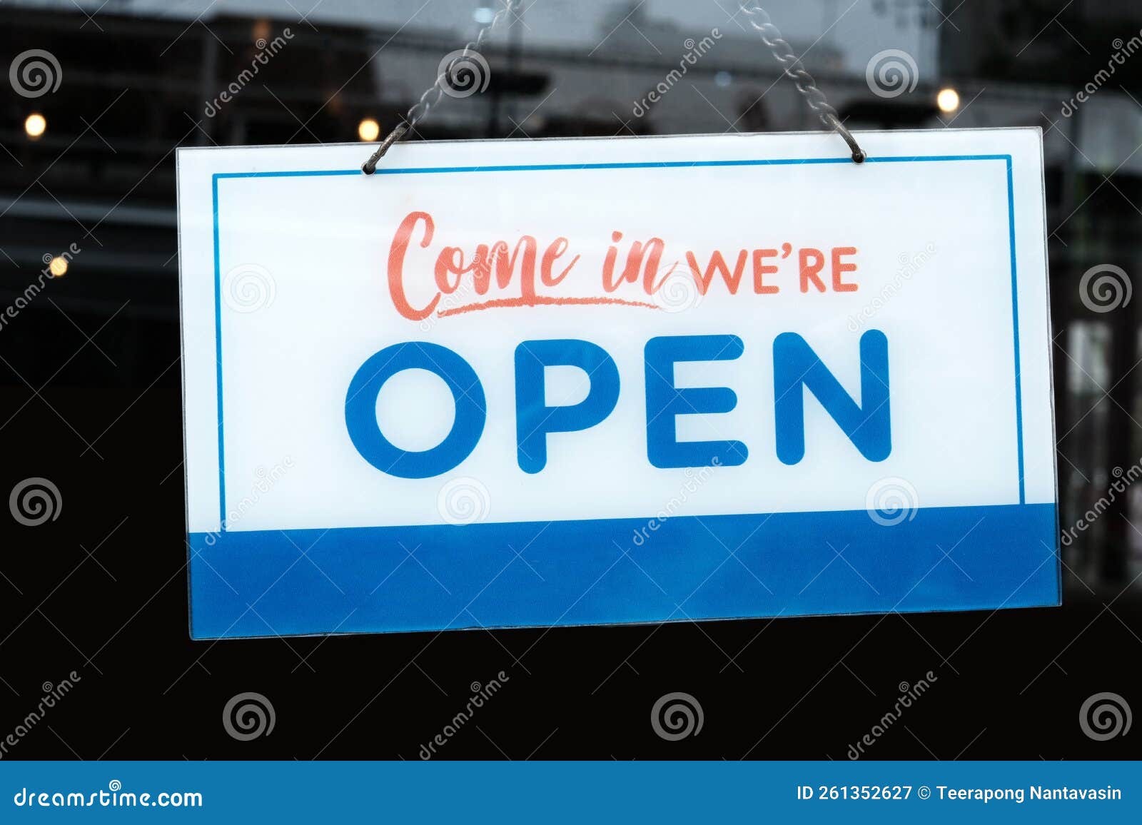 Open Sign in Front of a Cafe and Restaurant. Stock Image - Image of ...