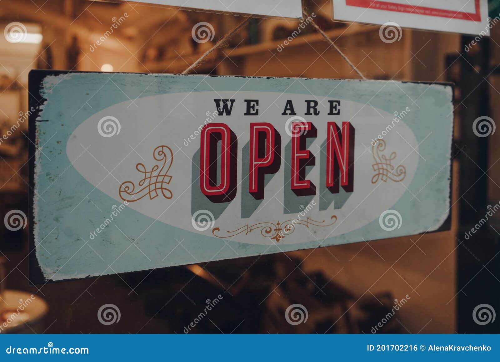 We are Open Sign on a Front Door of a Restaurant Stock Photo - Image of ...