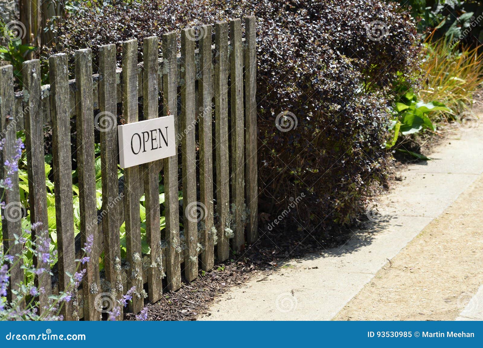 Open sign on gate. stock image. Image of rustic, sunshine - 93530985