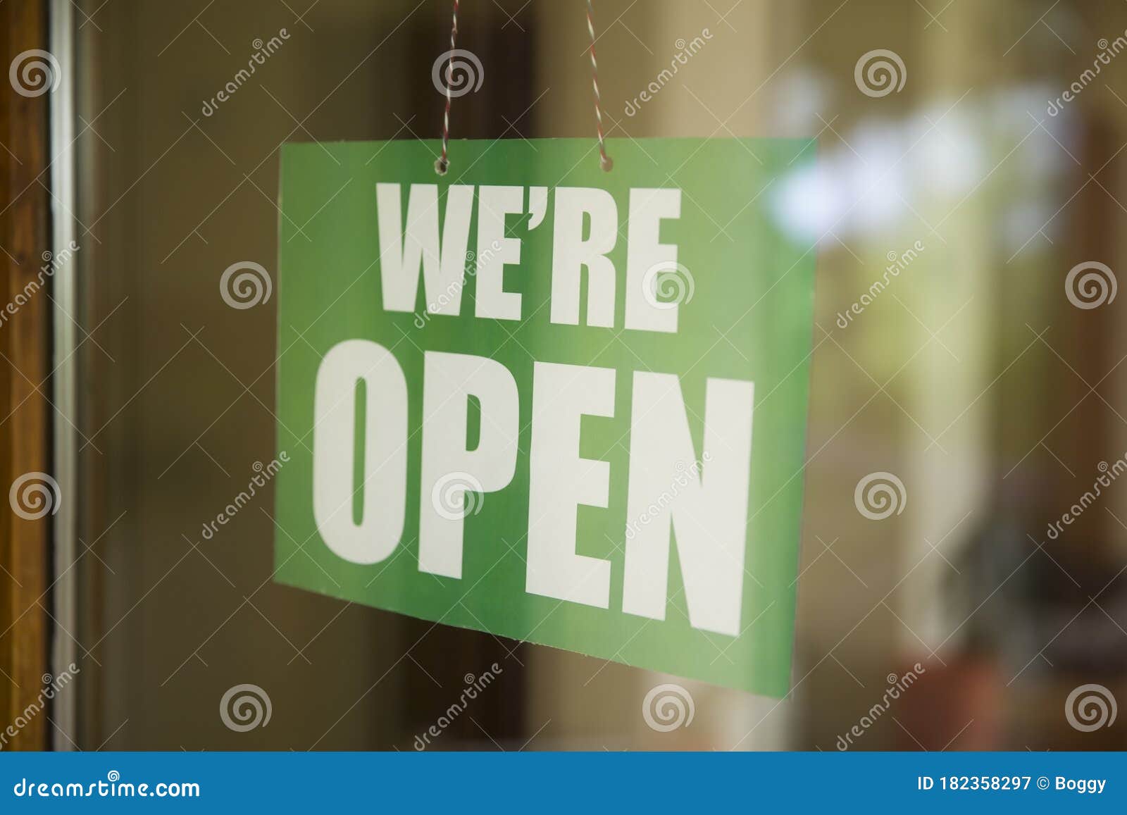 Open Sign on the Glass of the Door at Store Stock Image - Image of ...