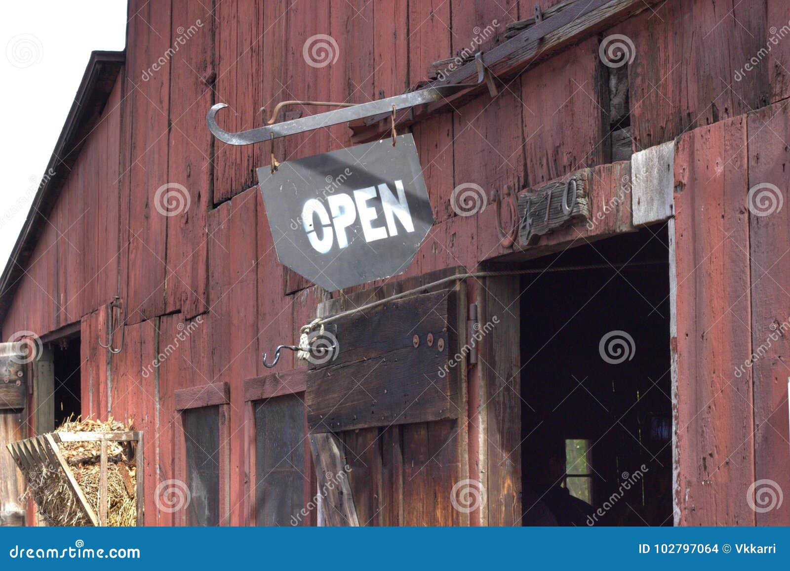 Open sign on red barn stock photo. Image of village - 102797064
