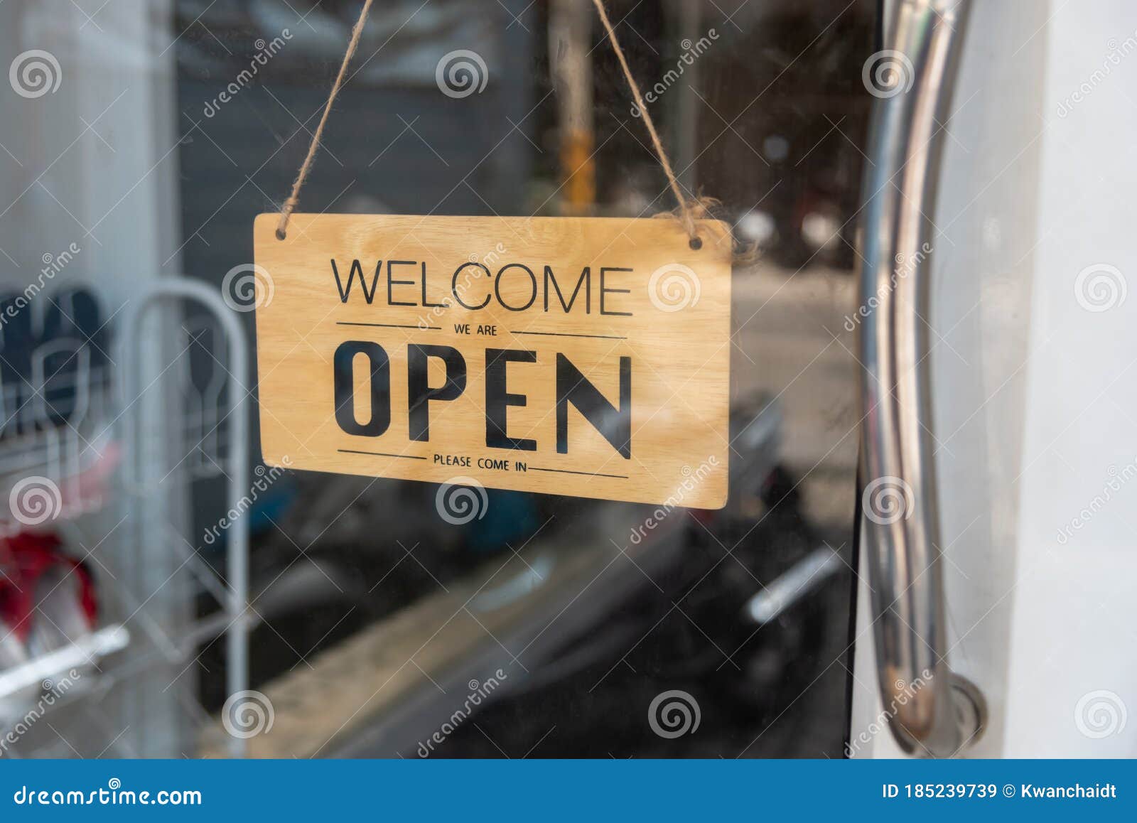 Open Signboard at the Door of Restaurant Stock Image - Image of happy ...