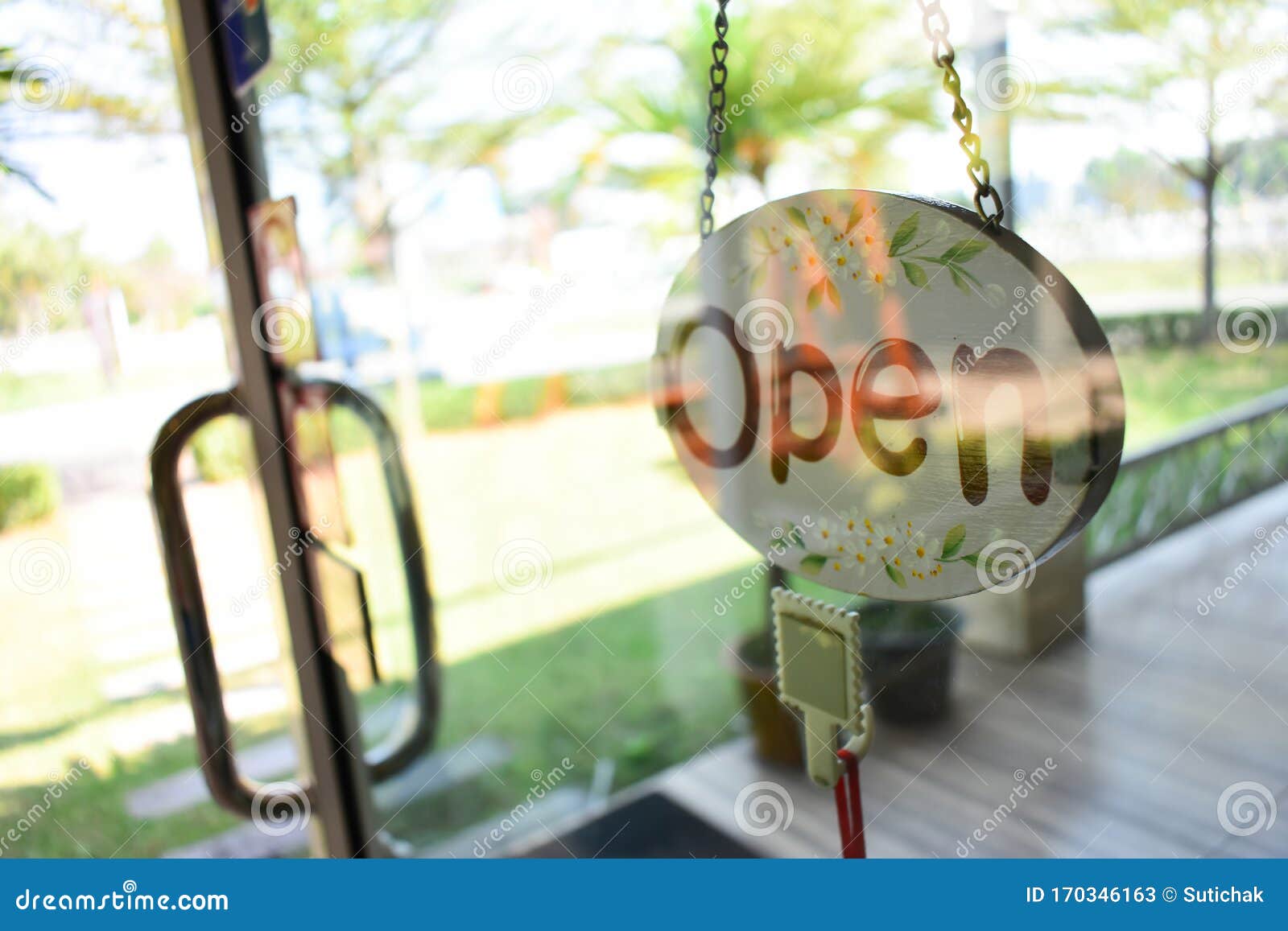 Open Signboard Hanging on Front Door of Cafe Restaurant Stock Image ...