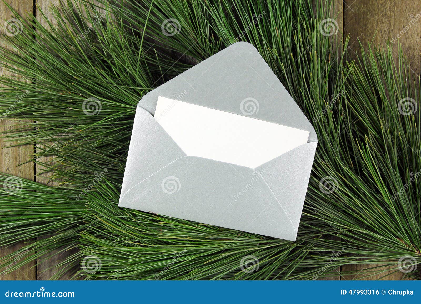 Open Silver Envelope on Fir Tree Stock Photo - Image of christmas ...