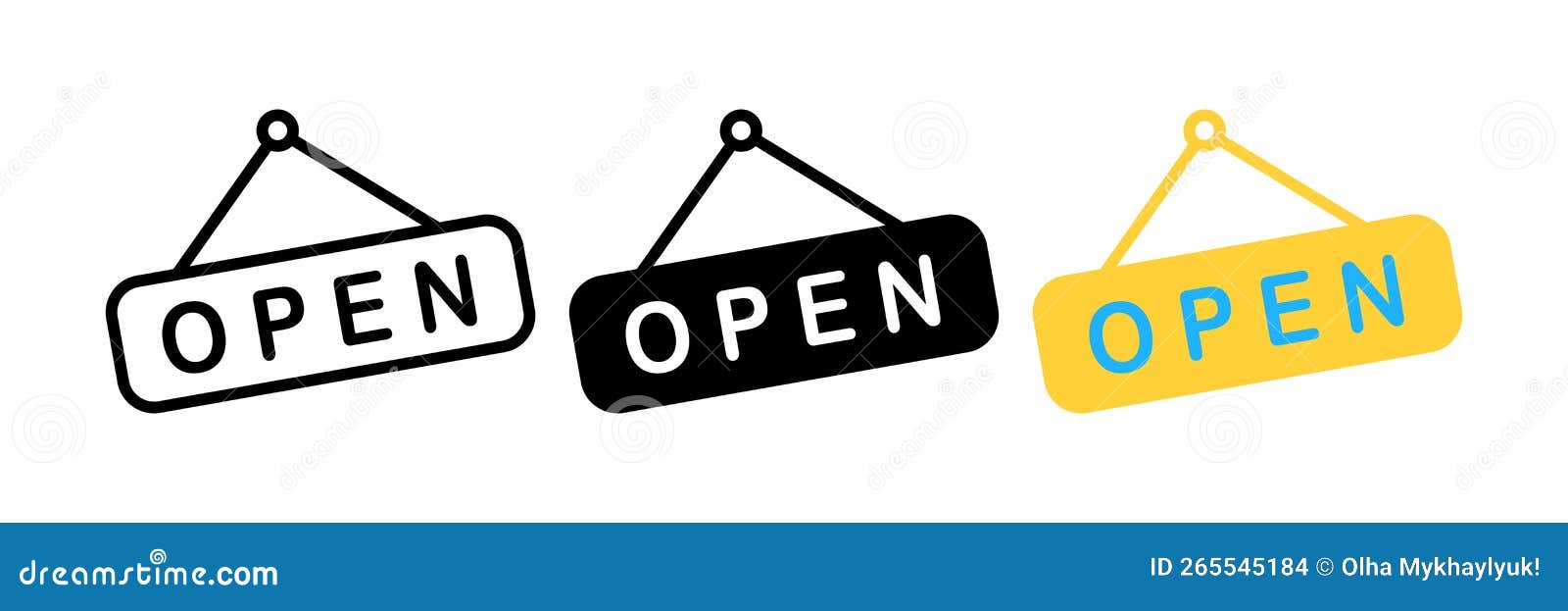 Open Sing Vector Illustration, Flat Style Signboard Hanging with Open ...