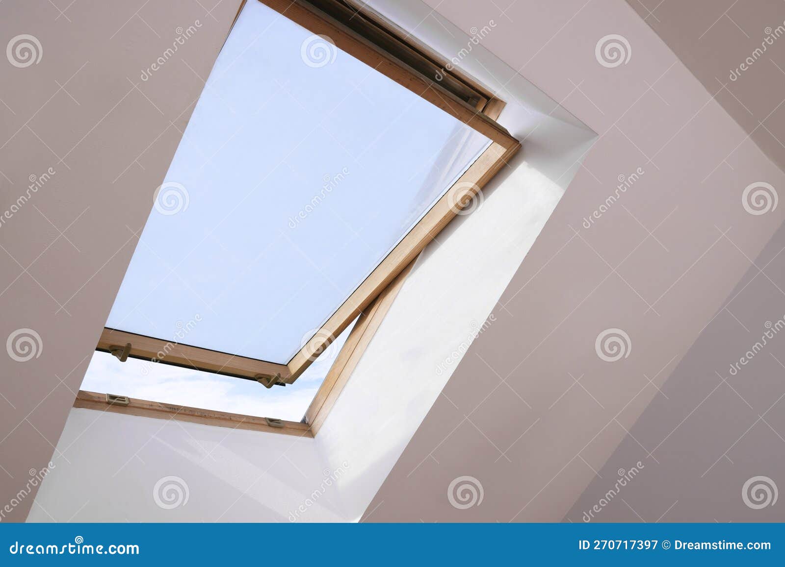 Open Skylight Roof Window on Slanted Ceiling in Attic Room Stock Image ...