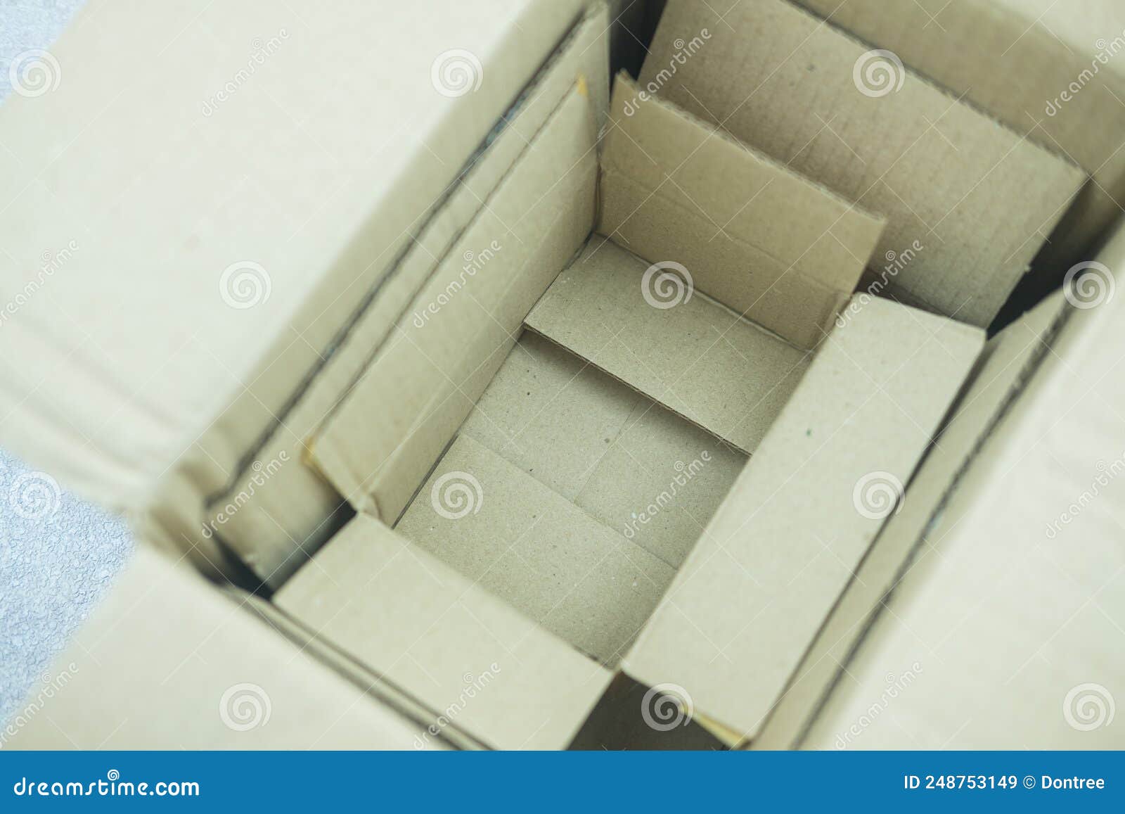 Open Small Cardboard Boxes Stacked Inside Stock Image - Image of cargo ...