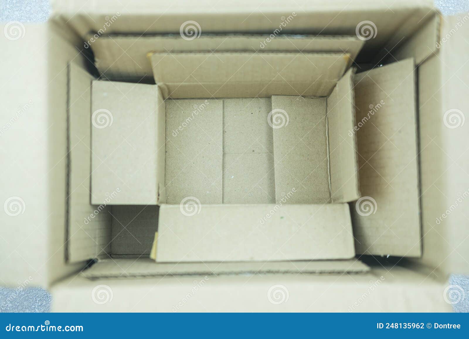 Open Small Cardboard Boxes Stacked Inside Stock Photo - Image of front ...
