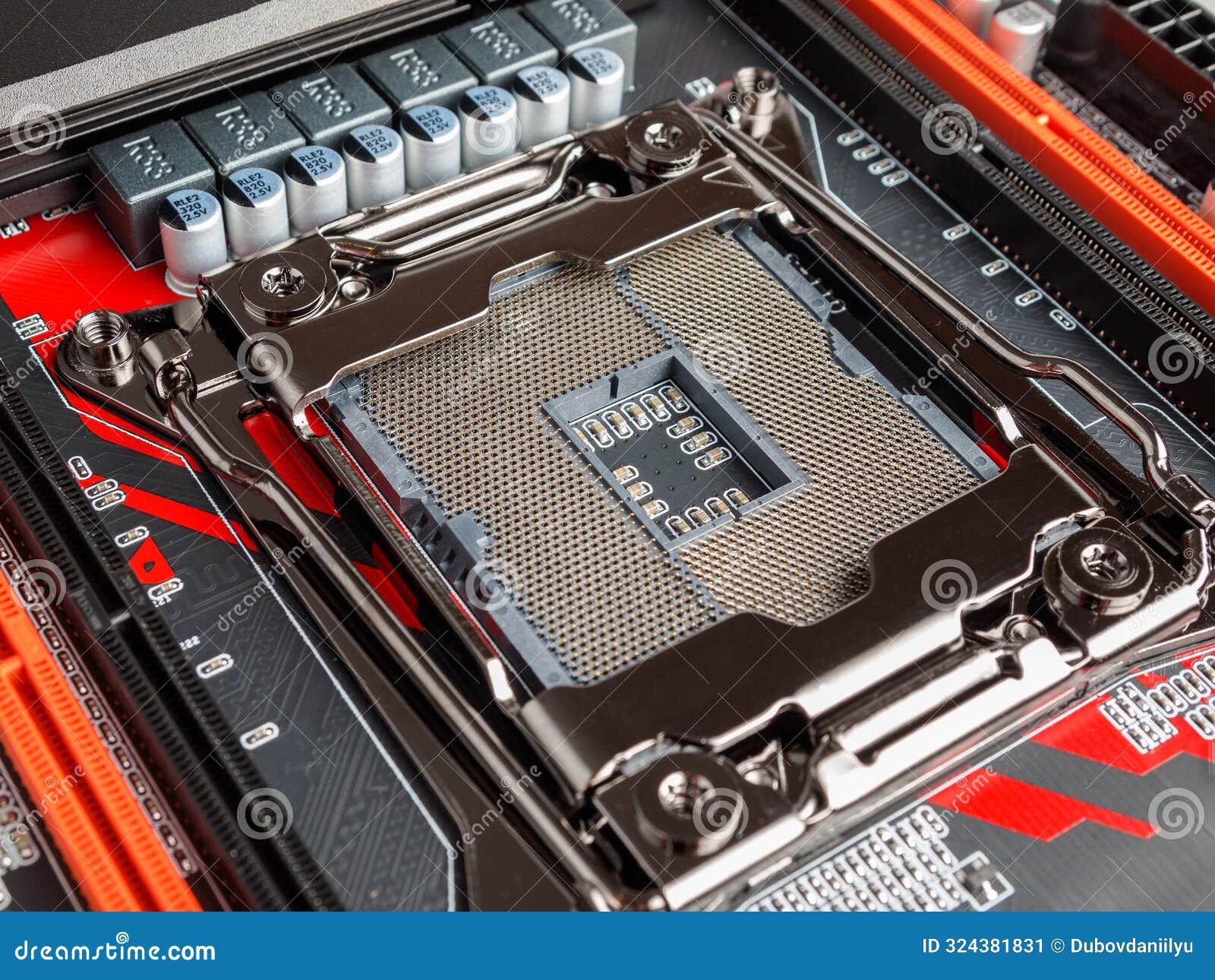 Open Socket for Microprocessor on Motherboard Close-up Computer ...