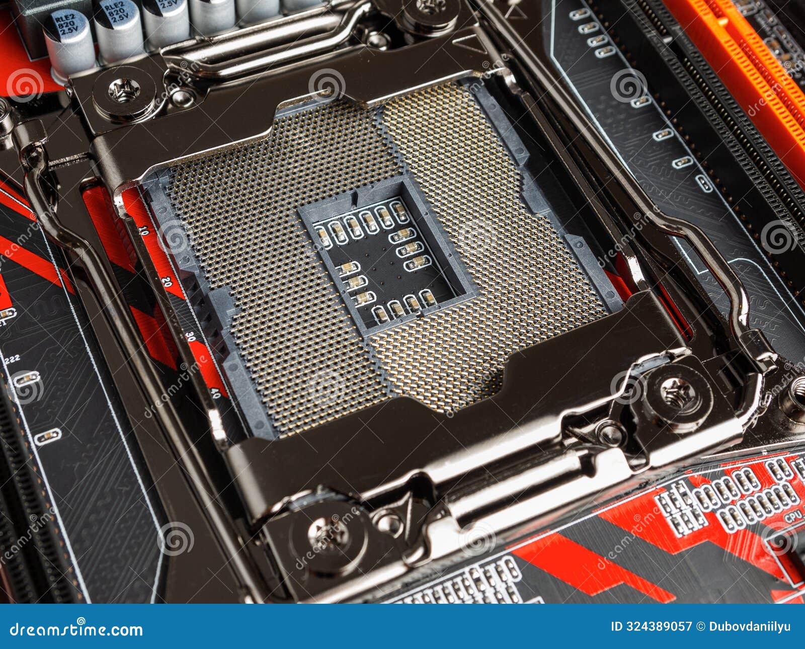 Open Socket for Microprocessor on Motherboard Close-up Computer ...