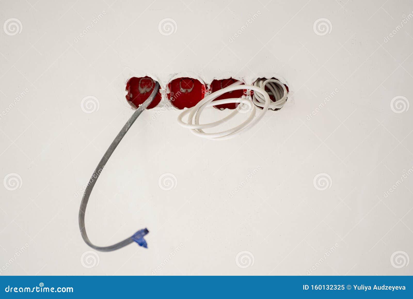 Open Sockets in the Wall with Wires Stock Image - Image of construction ...