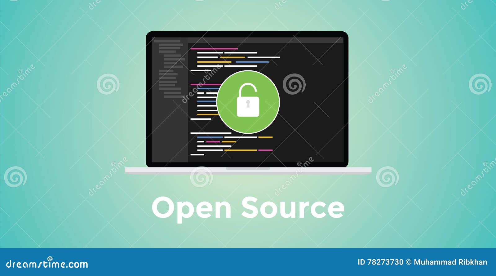 Open Source Code Program Technology Software Development With Blue Background Stock Vector