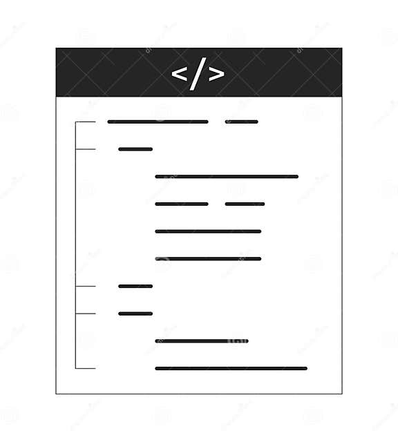 Open Source Code On Web Page Flat Monochrome Isolated Vector Object Stock Illustration