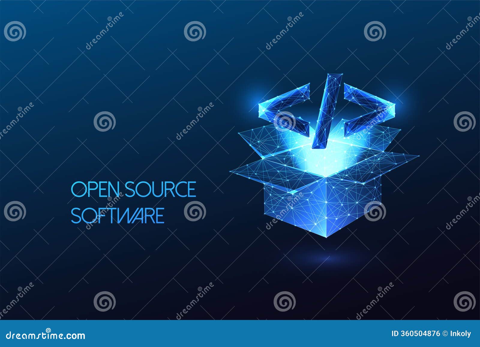 Open Source Software Concept with Glowing Code Symbol Emerging from ...