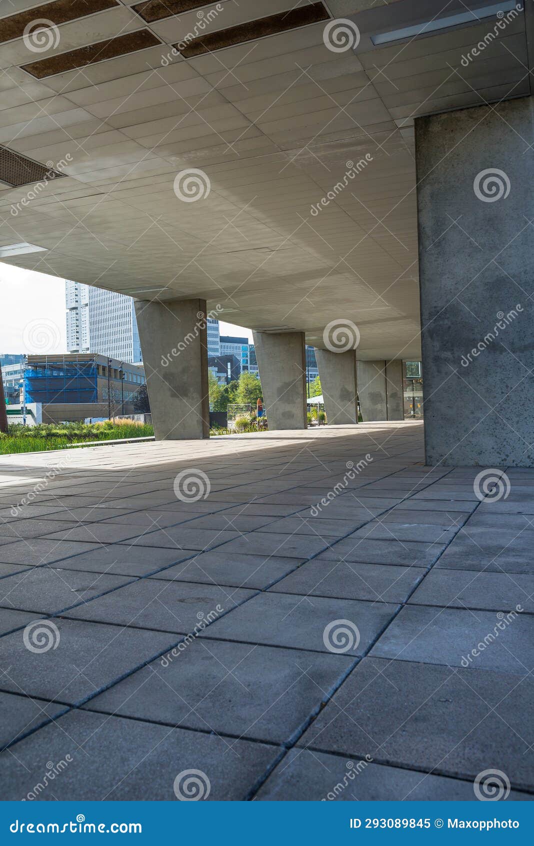 Open Space on the Base of the Skyscraper Building with a Maintenance ...
