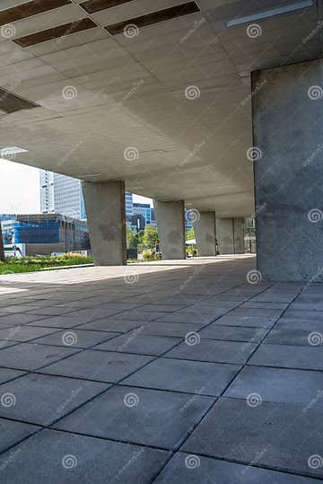 Open Space on the Base of the Skyscraper Building with a Maintenance ...