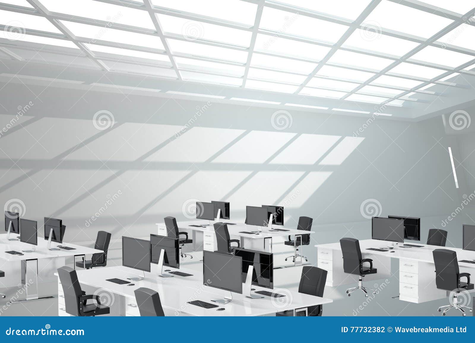 Open Space with Black Computers Stock Illustration - Illustration of ...