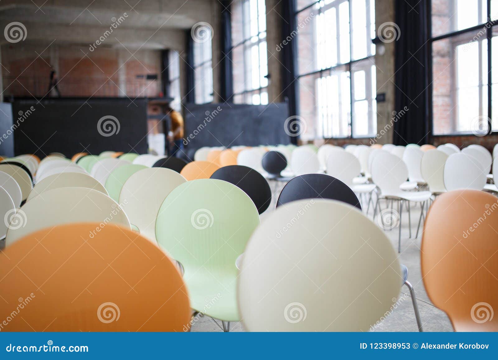 Open Space Lecture with Chairs Stock Image - Image of audience, light ...