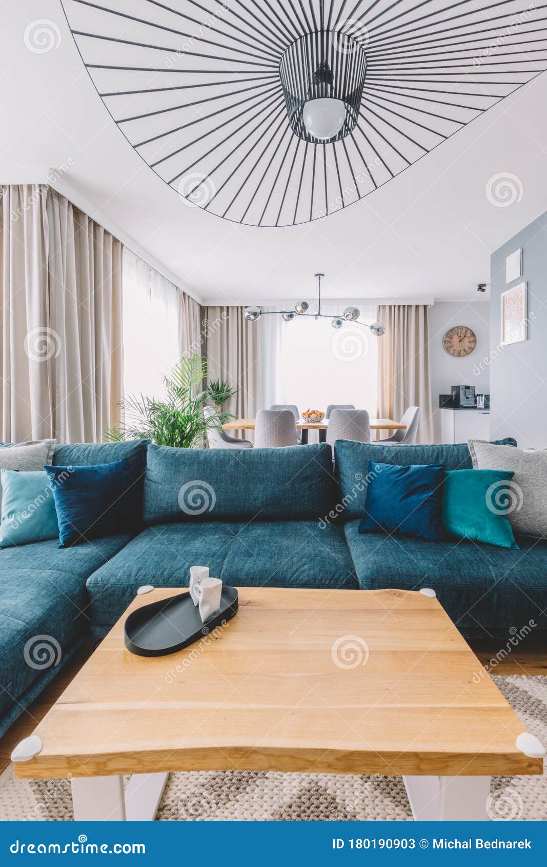 Open Space Living Room with a Big Couch in a Modern Apartment Stock ...