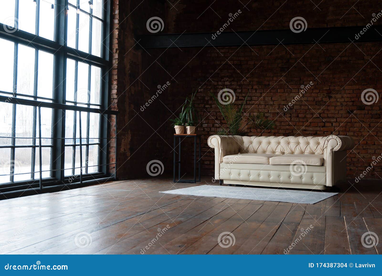 Open Space Loft Interior with Big Windows Filled with Sunlight Stock ...